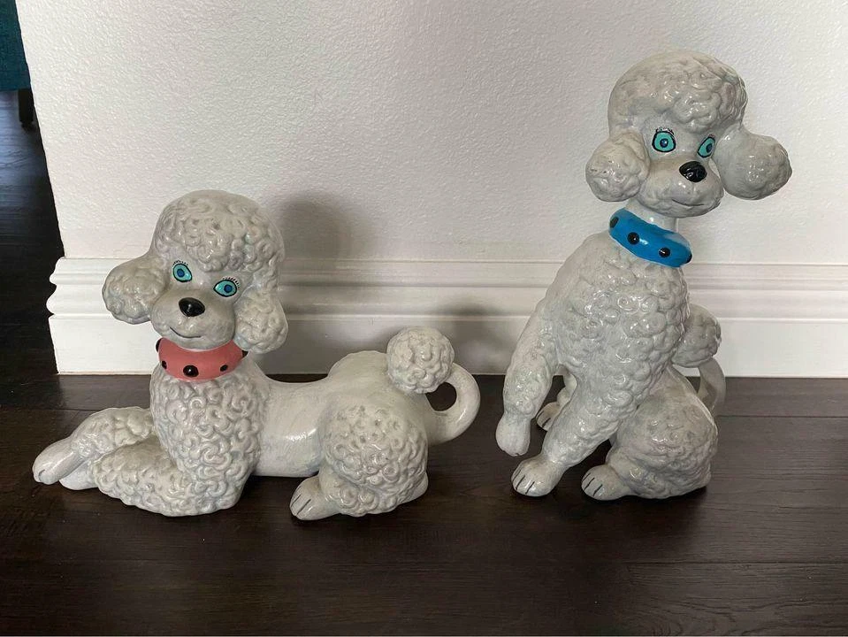 Standing Ceramic Poodles With Rhinestones