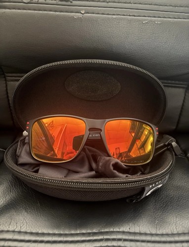 Oakley Holbrook 009102 Polarized Sunglasses - Matte Black/Red lences ...