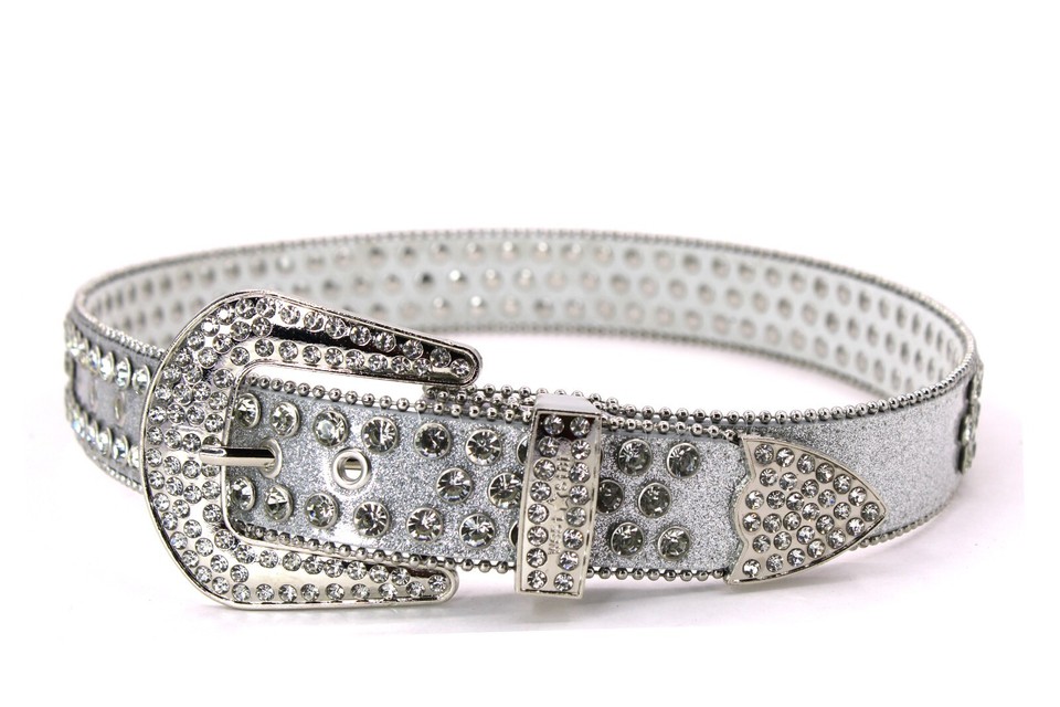 Rhinestone Western Belt Bling Silver Clear Unisex Men Pant 42 Cinto ...