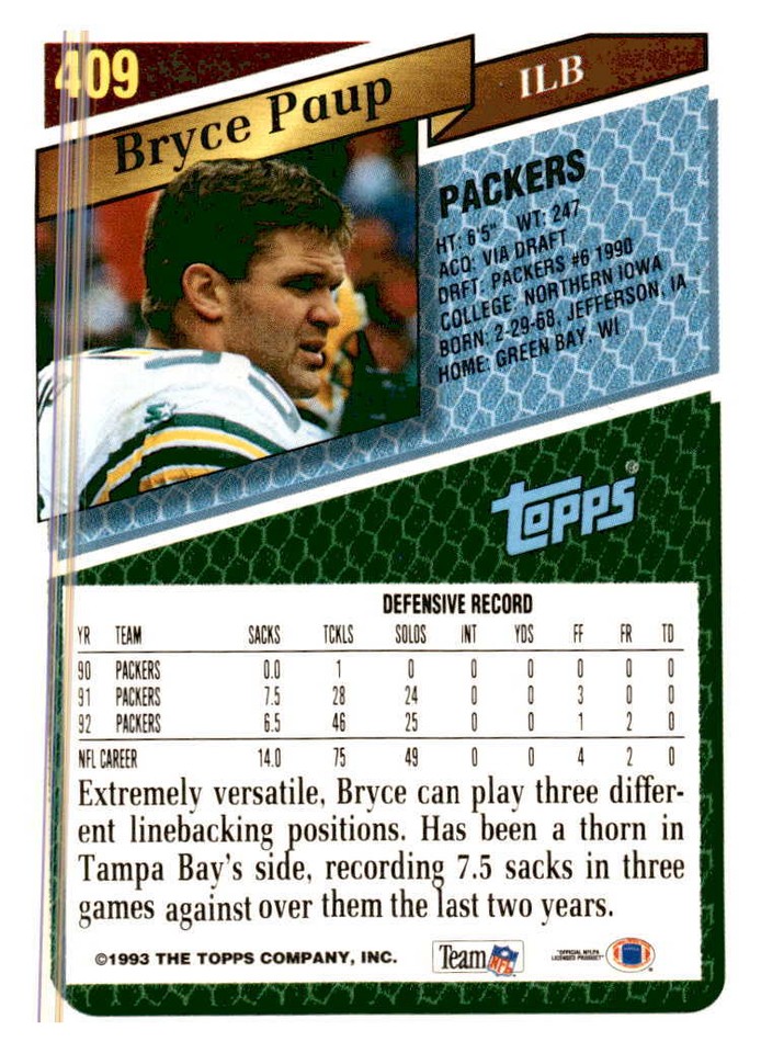 1993 Topps Gold Bryce Paup 409 | eBay