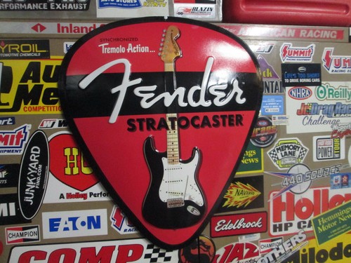 Fender STRATOCASTER Guitar DISPLAY SIGN Electric VintageCoolLook Metal ...