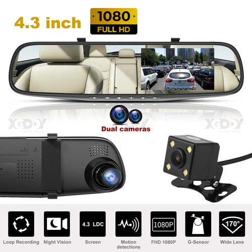 1080P Dash Camera Rear View Car DVR Reversing Mirror Front And Rear DVR ...