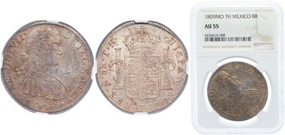 Mexico 1809 Mo TH 8 Reales Silver 903 NGC AU 55 | eBay