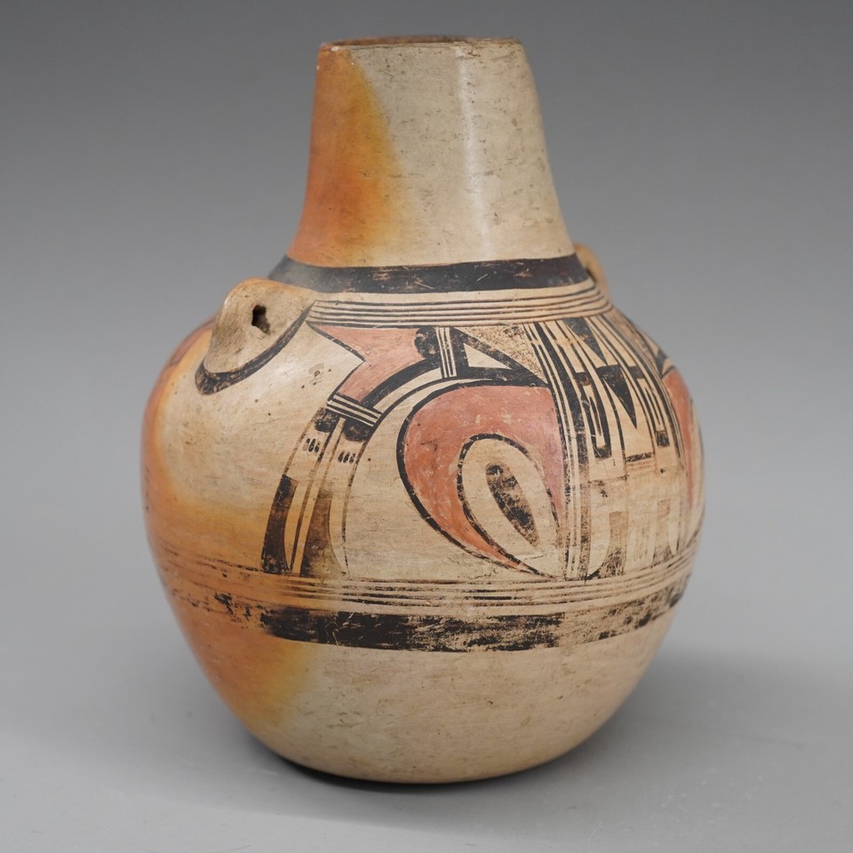 Primitive Early Hopi-Tewa Native American Polychrome Canteen Jug Vase ...