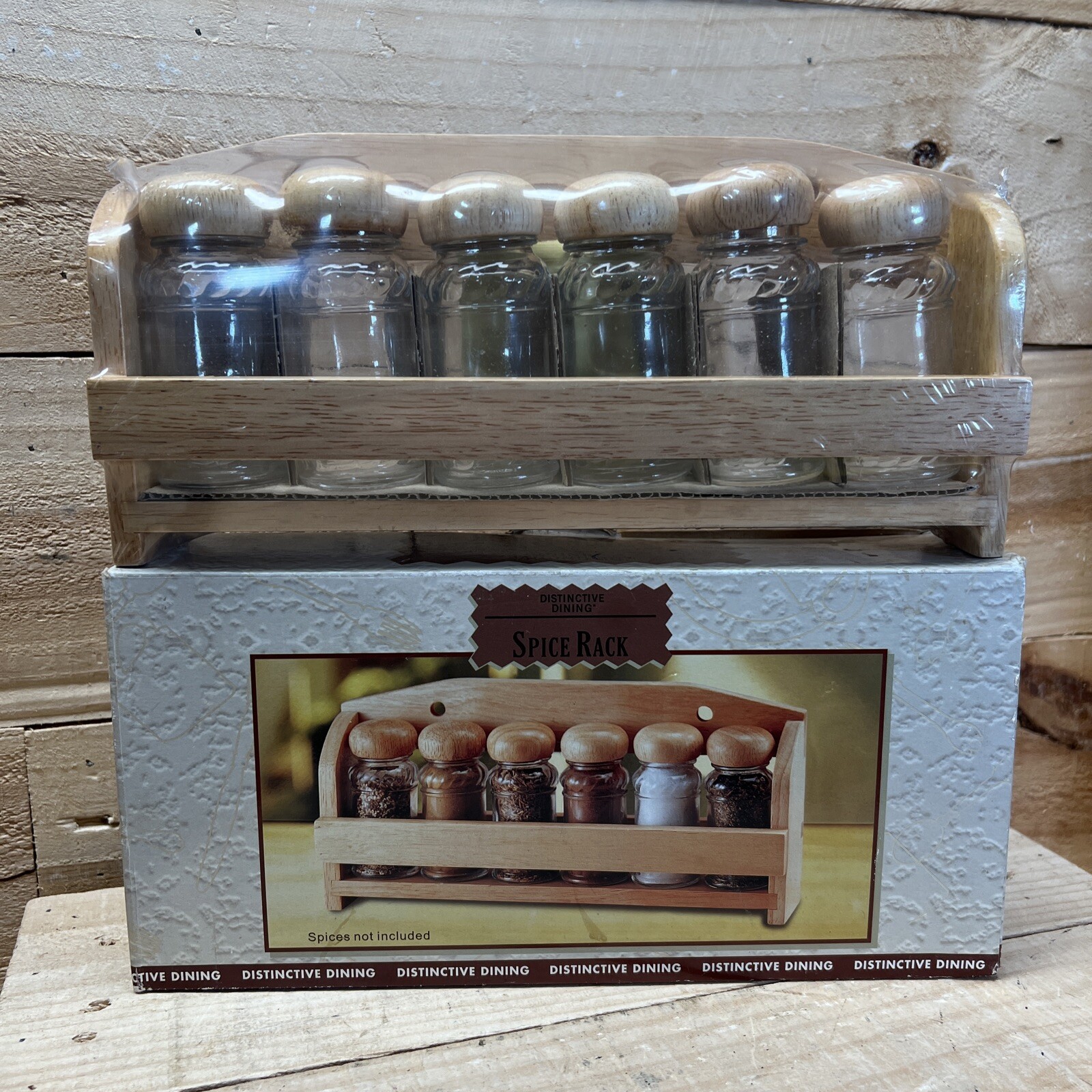 Distinctive Dining, Spice Rack, 6 Glass Spice Jar Set With Wood Rack ...