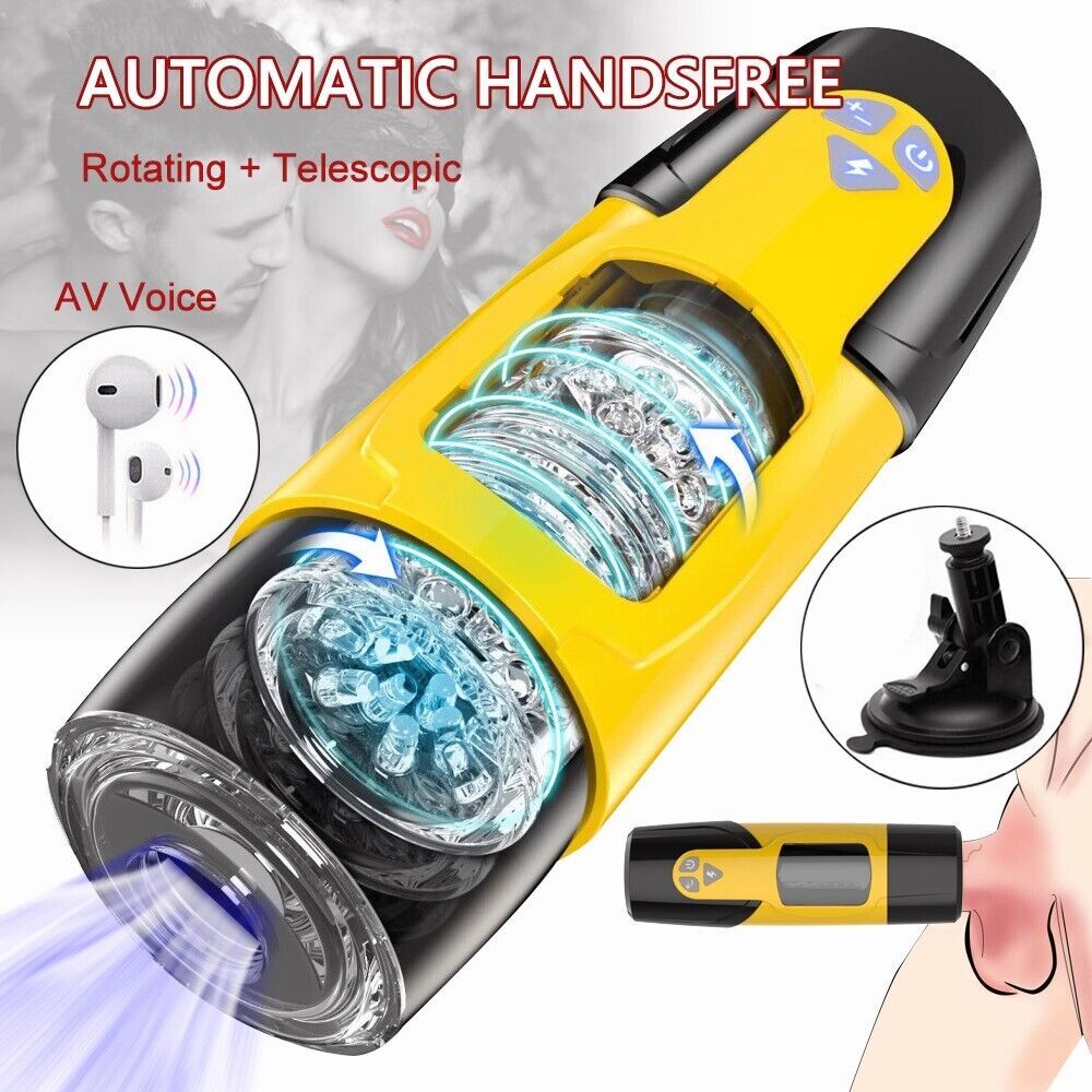Male Masturbater Automatic Handsfree Telescopic Rotating Stroker Cup