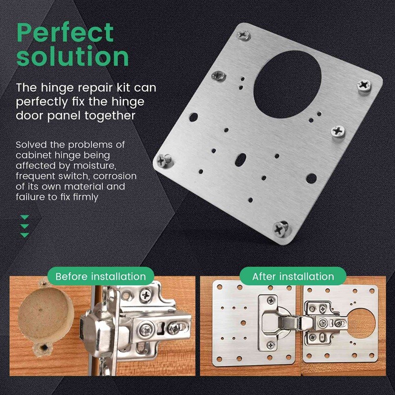 10Pcs Cabinet Hinge Repair Plate Kit Kitchen Cupboard Door Hinge ...