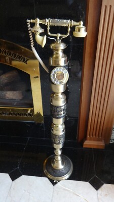Rare vintage French rotary telephone with tall brass column stand 41 ...