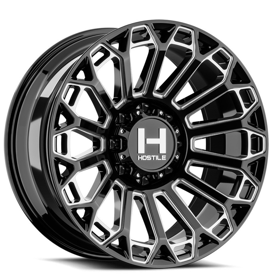 22x12 Hostile Wheels H142 Warrior Black Milled Off Road Rims 5 Pcs