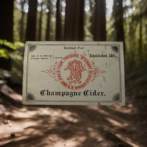 Antique Champagne Cider Label Theodore Stewart John Warren NY Vtg Est ...