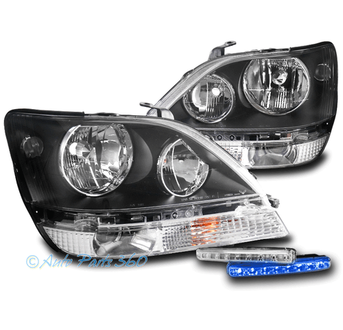 FOR 99-03 LEXUS RX300 BLACK HALOGEN TYPE HEADLIGHTS LAMPS W/BUMPER BLUE ...
