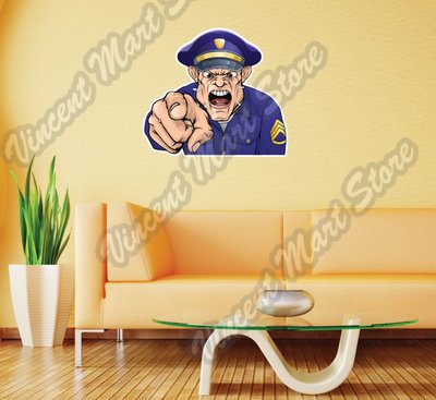 Angry Looking Police Officer Funny Gift Wall Sticker Room Interior ...