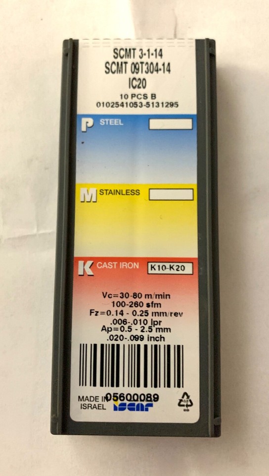 ISCAR Carbide Inserts - SCMT 3-1-14 SCMT 09T304-14 IC20 - Qty. 10 - NEW ...