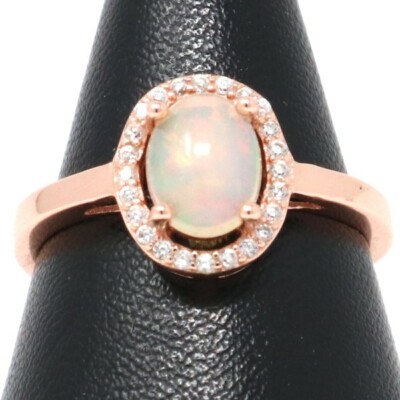 1 Ct Natural Rainbow Opal Ring Women Jewelry Gift 14K Rose Gold Solid ...