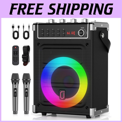 Portable Karaoke Machine with Wireless Mics & LED Lights | eBay