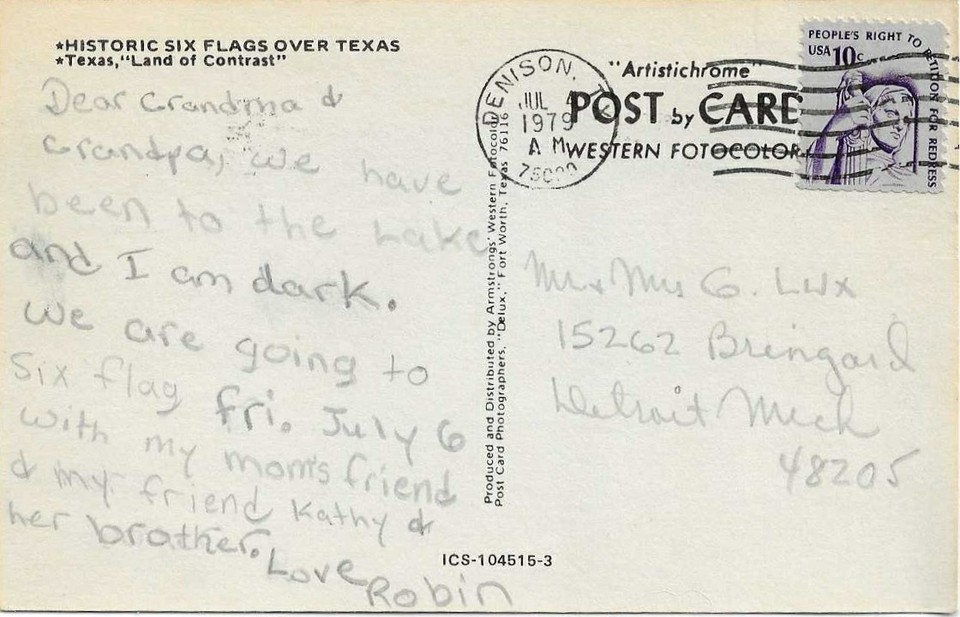 TX HISTORIC SIX FLAGS OVER TEXAS "LAND OF CONTRAST" DENISON TEXAS ...