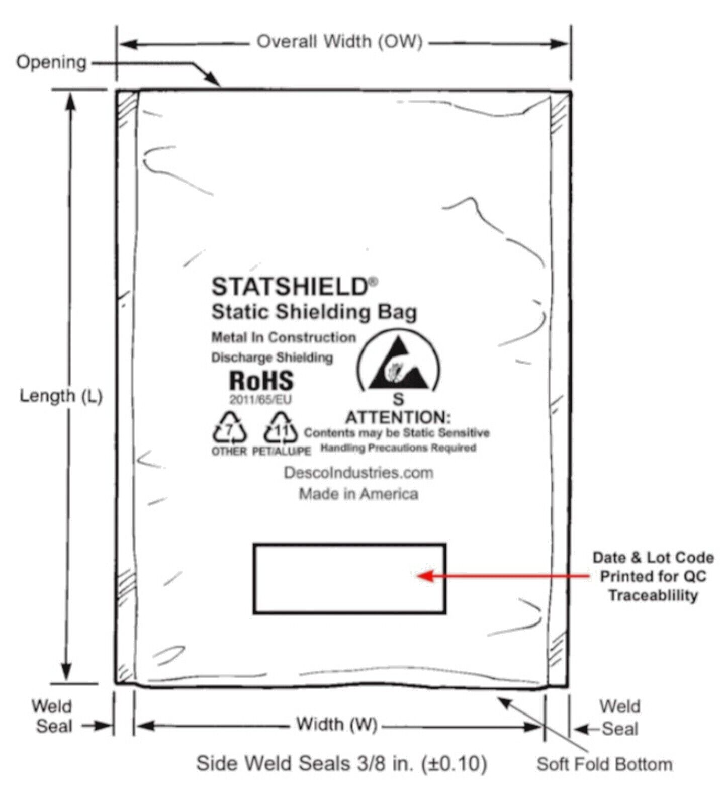 Desco 13700 Statshield® Transparent Metal-In ESD Shielding Bags, Zip ...