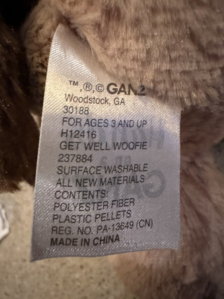 Ganz H12416 “Get Well Woofie” 12" H, Multicolor Plush Puppy W Get Well ...