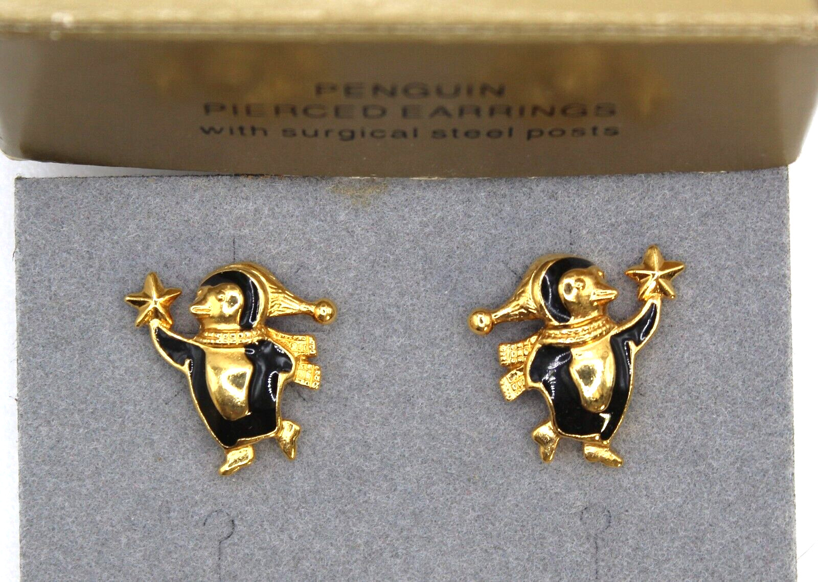 Avon 1996 Penguin Black, Gold Tone Star Hat Scarf Ice… - Gem