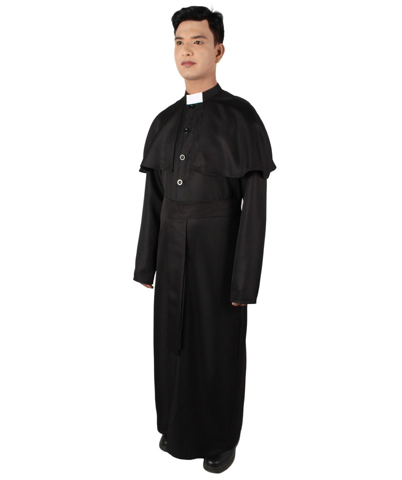 HPO Adult Men’s Priest Black Cassock Clerical Collar & Shoulder Mantle ...