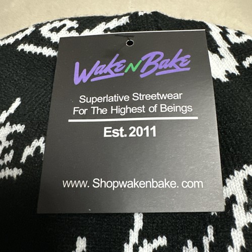 NEW Wake N Bake Streetwear Black - White Script All Over Print Beanie NEW IN BAG | eBay