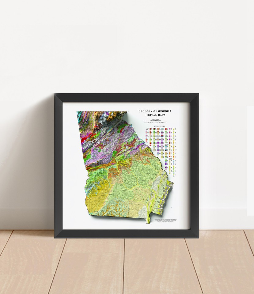 Georgia Map, Georgia 2D Relief Map, Georgia Vintage Map - 2D Flat Print ...