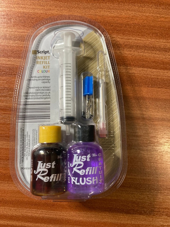 Colour Inkjet Refill Cartridges Kit RED BLUE YELLOW 1 Flush Epson Canon ...
