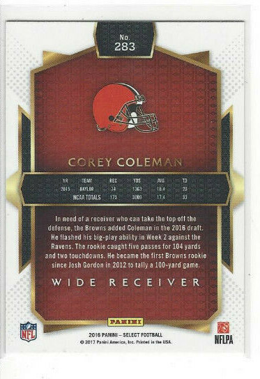 Corey Coleman 2016 Panini Select Field Level Silver Prizm Rookie #283 ...