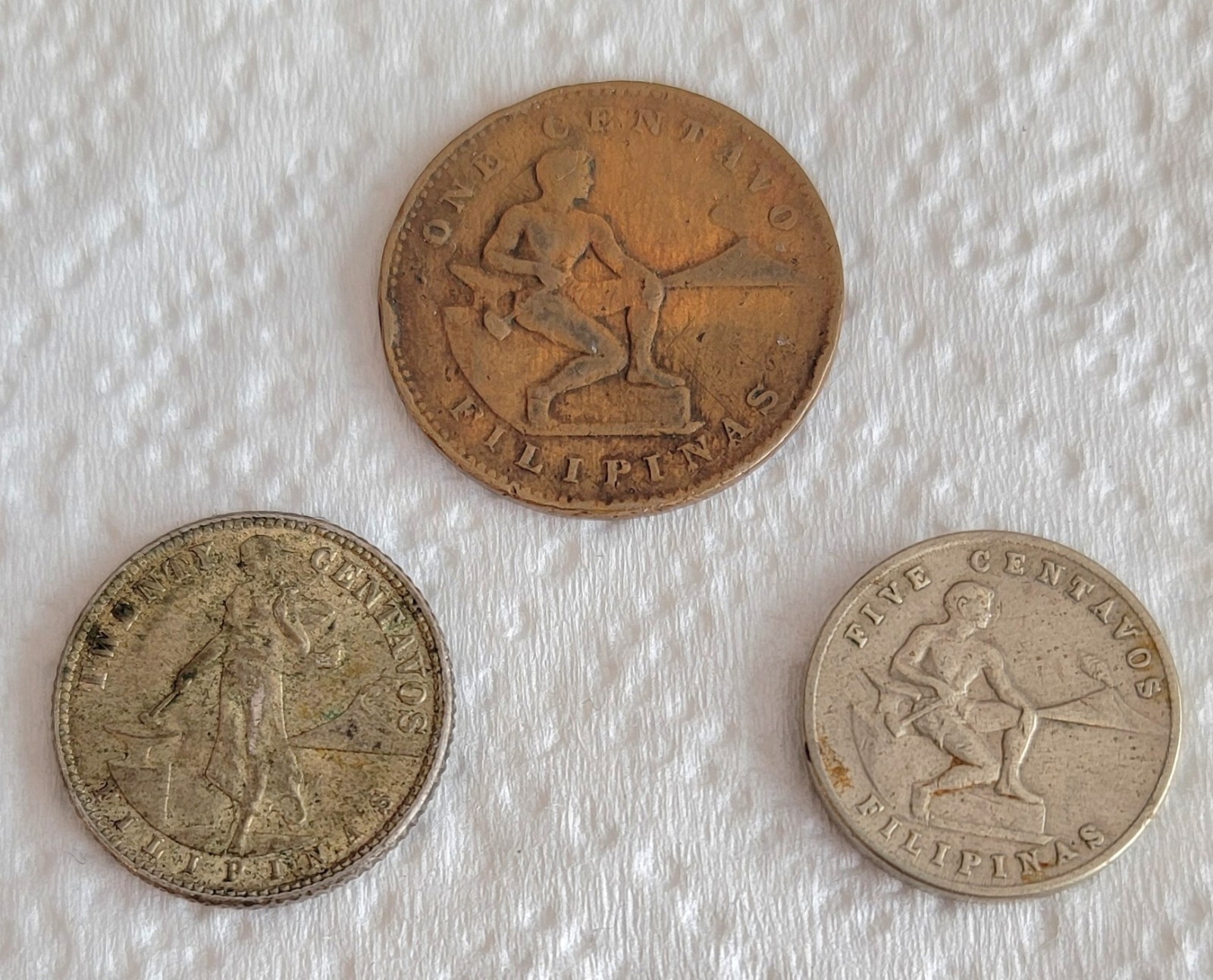 THREE (3) PHILIPPINES COINS ~ FILIPINAS / USA 1 - 5 And 20 CENTAVOS (75 ...