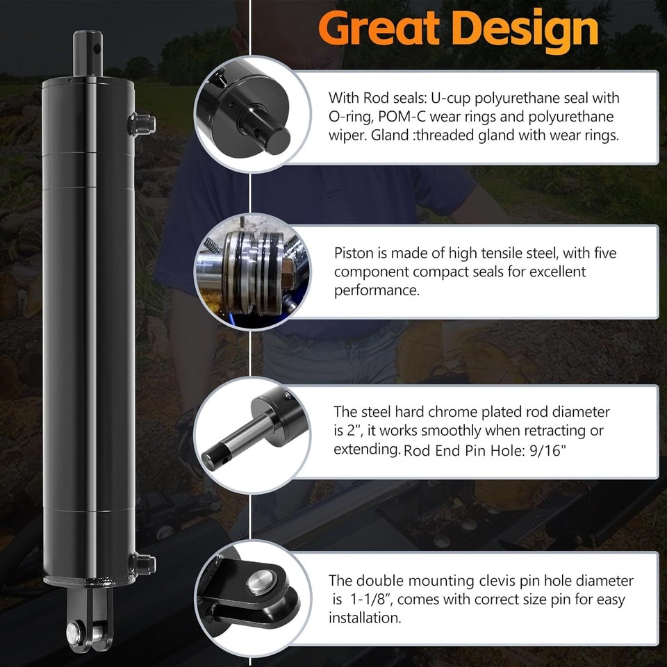 5"x24" Universal Hydraulic Cylinders Log Splitter Cylinder, 3500PSI ...