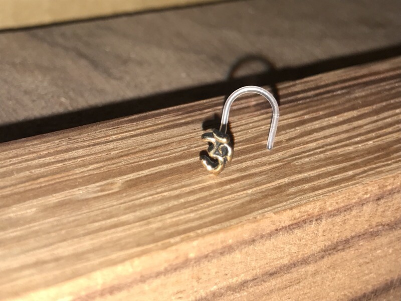 TRIBAL 20G NOSE RING OM SYMBOL BRASS CURVED BIOPLAST NOSE STUD EAR HOOP ...