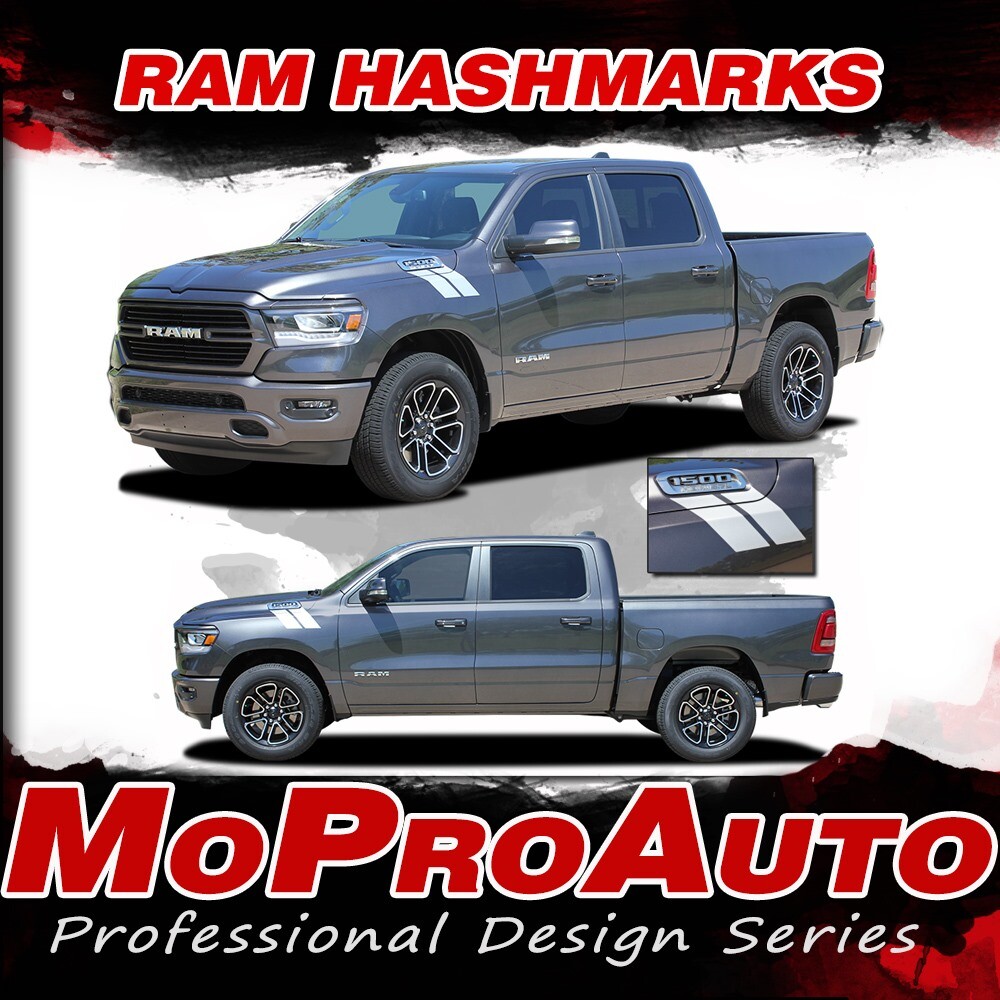 2019-2024 for Dodge Ram HASH MARKS Hood Double Bar Stripes Decals Vinyl ...