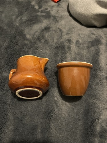 Hall Creamer and Small Sugar Bowl - Brown With White Interior | eBay