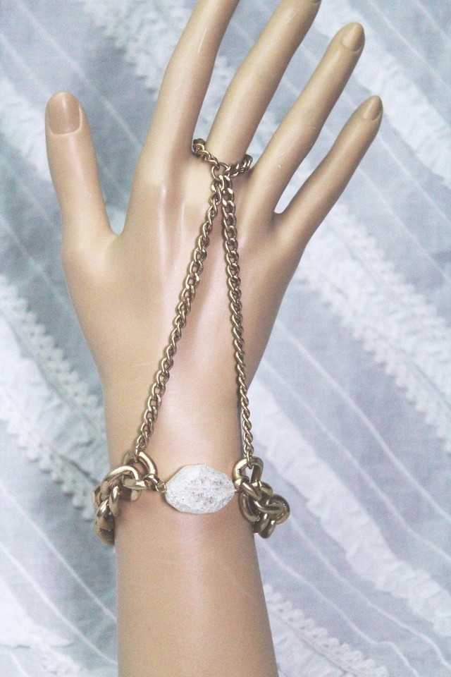Matte Gold Hand Chain Hand Chain with Raw Rock Accent | eBay