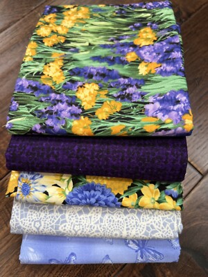 Lot Of 5 Half Yards - Cotton Fabric Bundle - Purple MODA, Yellow ...