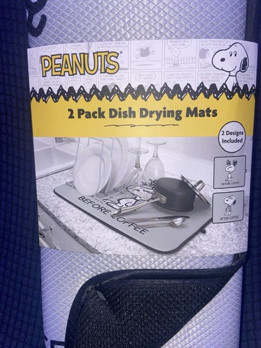Peanuts Snoopy 2 Pack Dish Drying Mats. Before & After Coffee. 16x18 ...