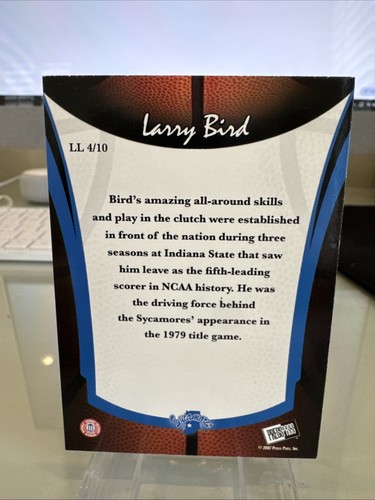 LARRY BIRD 2006-07 PRESS PASS LEGENDS LEGENDARY LEGACY INSERT CARD ...