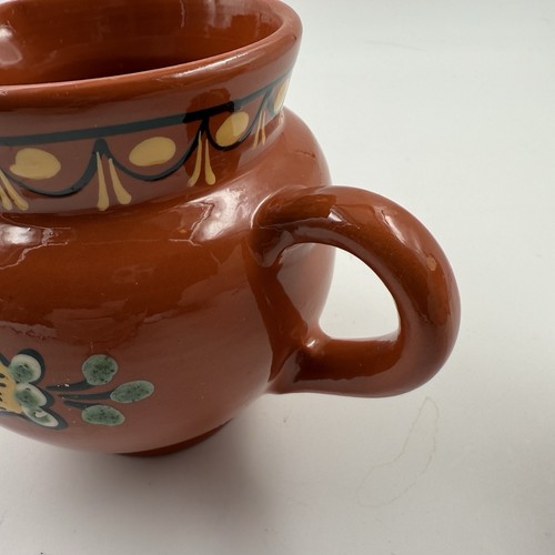 Hungarian Red Ware Pottery Vase Hand Painted Floral Decor Small Pitcher ...