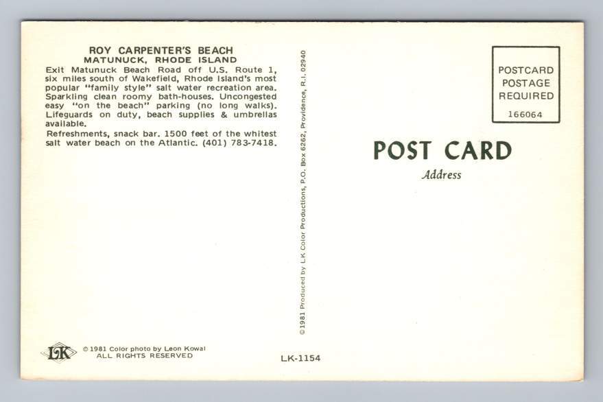Roy Carpenter's Beach MATUNUCK Rhode Island Vintage Postcard 1981 | eBay