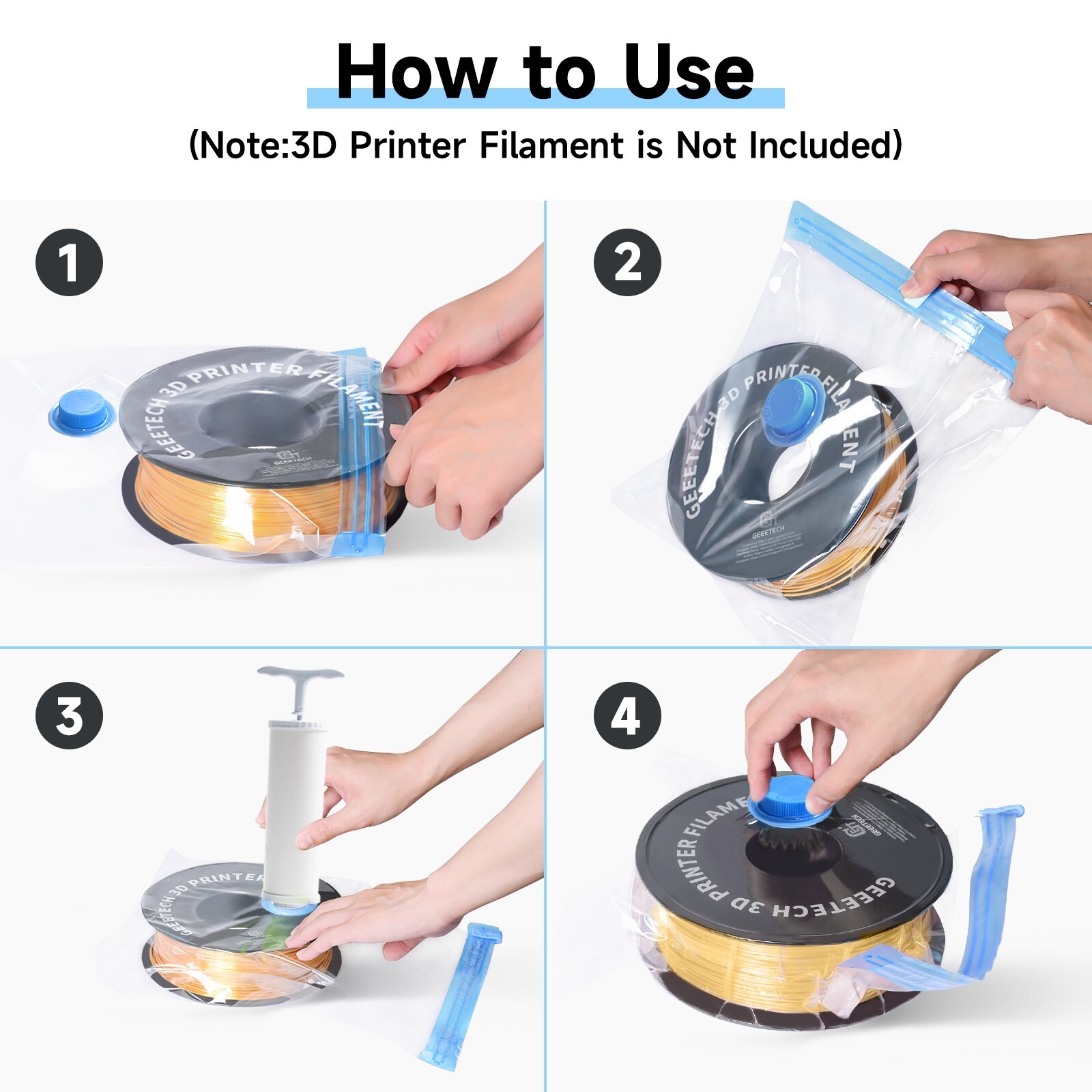 5Pcs Geeetech 3D Printer Filament Vacuum Storage Kits Sealing Bags 40 ...