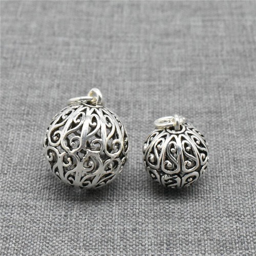 2 Sterling Silver Filigree Charms 925 Silver Spiral Round Ball Necklace ...