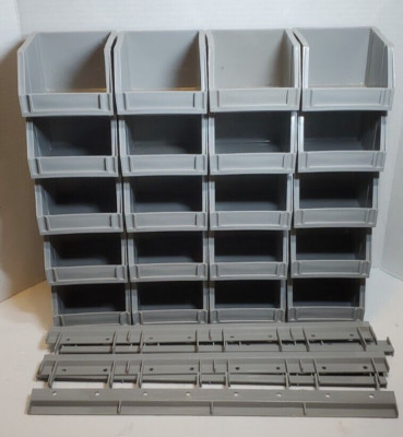 20 PCS 5" x 4" x 3" GRAY SMALL PLASTIC STACK & HANG BIN BOX PART BINS ...