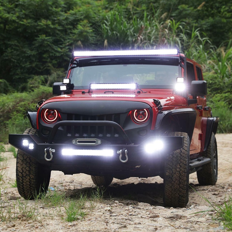 For Jeep Wrangler JK 52in LED Work Light Bar+4" Pods +Mount Brackets ...