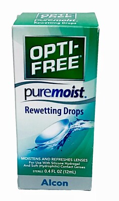 OPTI-FREE Pure Moist REWETTING DROPS Alcon .4oz moisturizes 12ml 03/31 ...