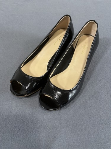 Cole Haan Air Tali Wedge Open Toe Shoes Size 7.5B D37486 Black Patent ...