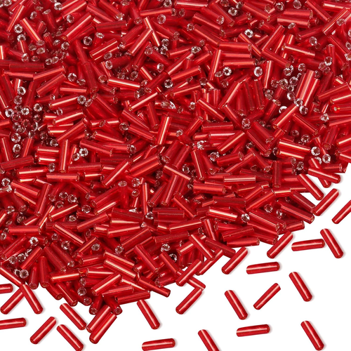 4000Pcs Red Bugle Beads Bulk -Embroidery Beads,Long Tube Bead for ...