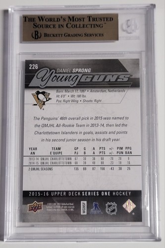 2015-16 Upper Deck #226 Daniel Sprong Young Guns Rookie RC BGS 9.5 ...
