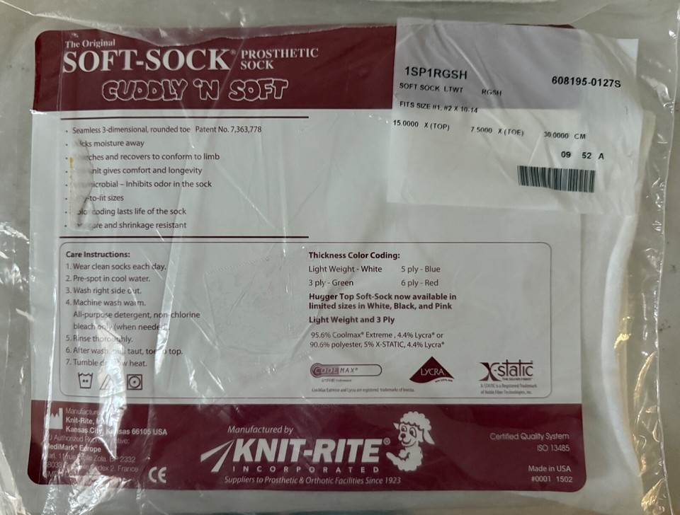 2 Knit-Rite Soft-Sock Posthetic Socks 1SP1RGSH NEW | eBay