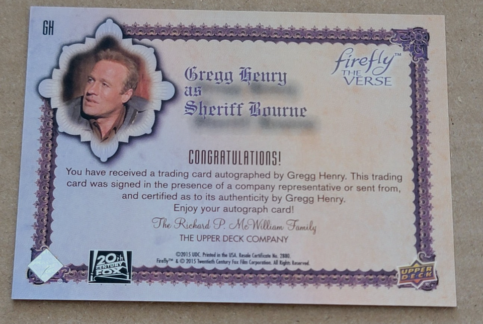 Upper Deck Firefly The Verse GH Gregg Henry Autograph | eBay