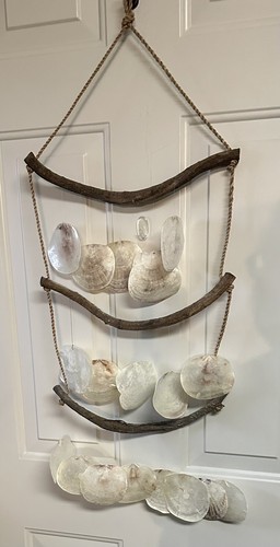 CAPIZ SHELL Wall Hanging 34" X 15" - 3 Tier Driftwood w/Shells between ...